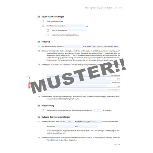 Mietvertrag für eine Garage und Stellplatz – Mustervorlage als PDF und ...